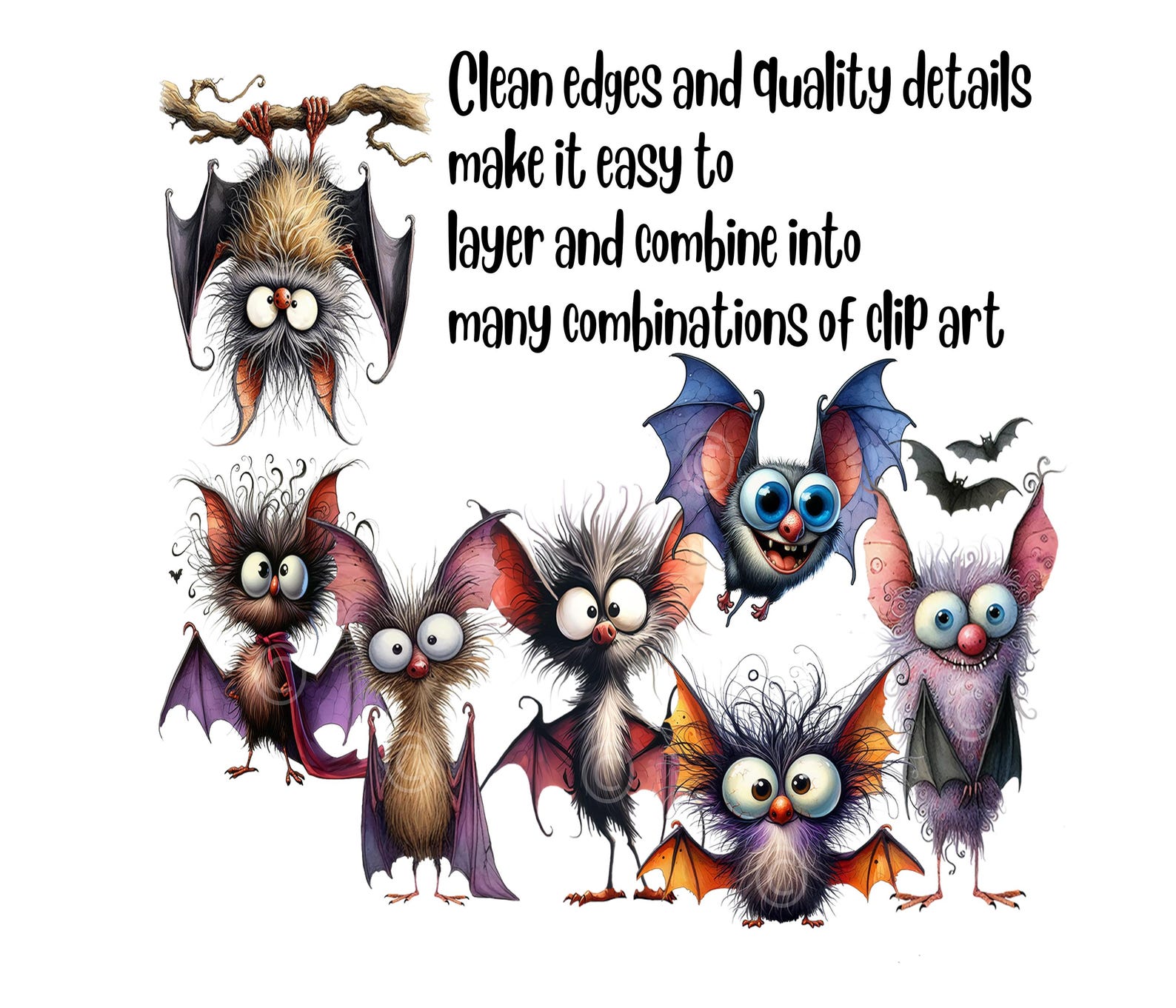 15 Transparent Background Funny Cute Halloween Bats Clip Art PNG 300 ...