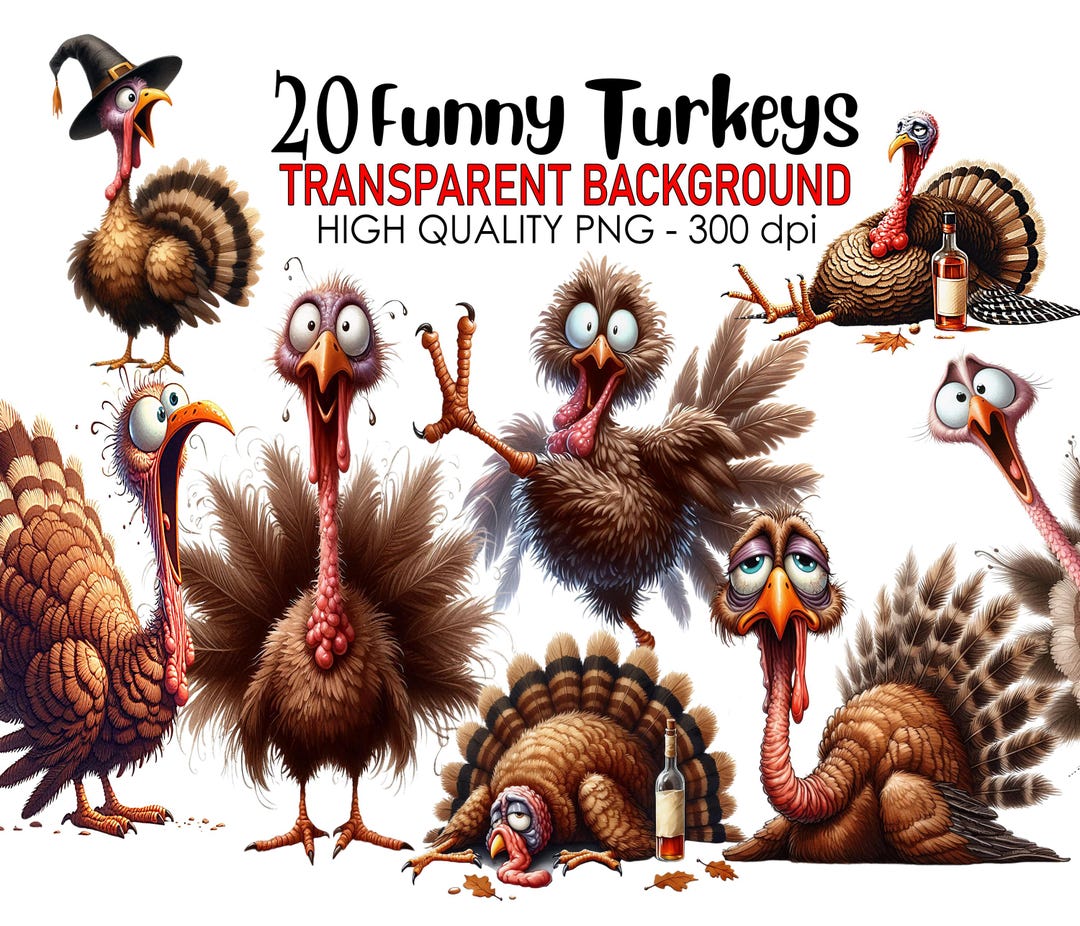 20 Transparent Background Funny Turkey Birds Clip Art, PNG 300 Dpi High ...