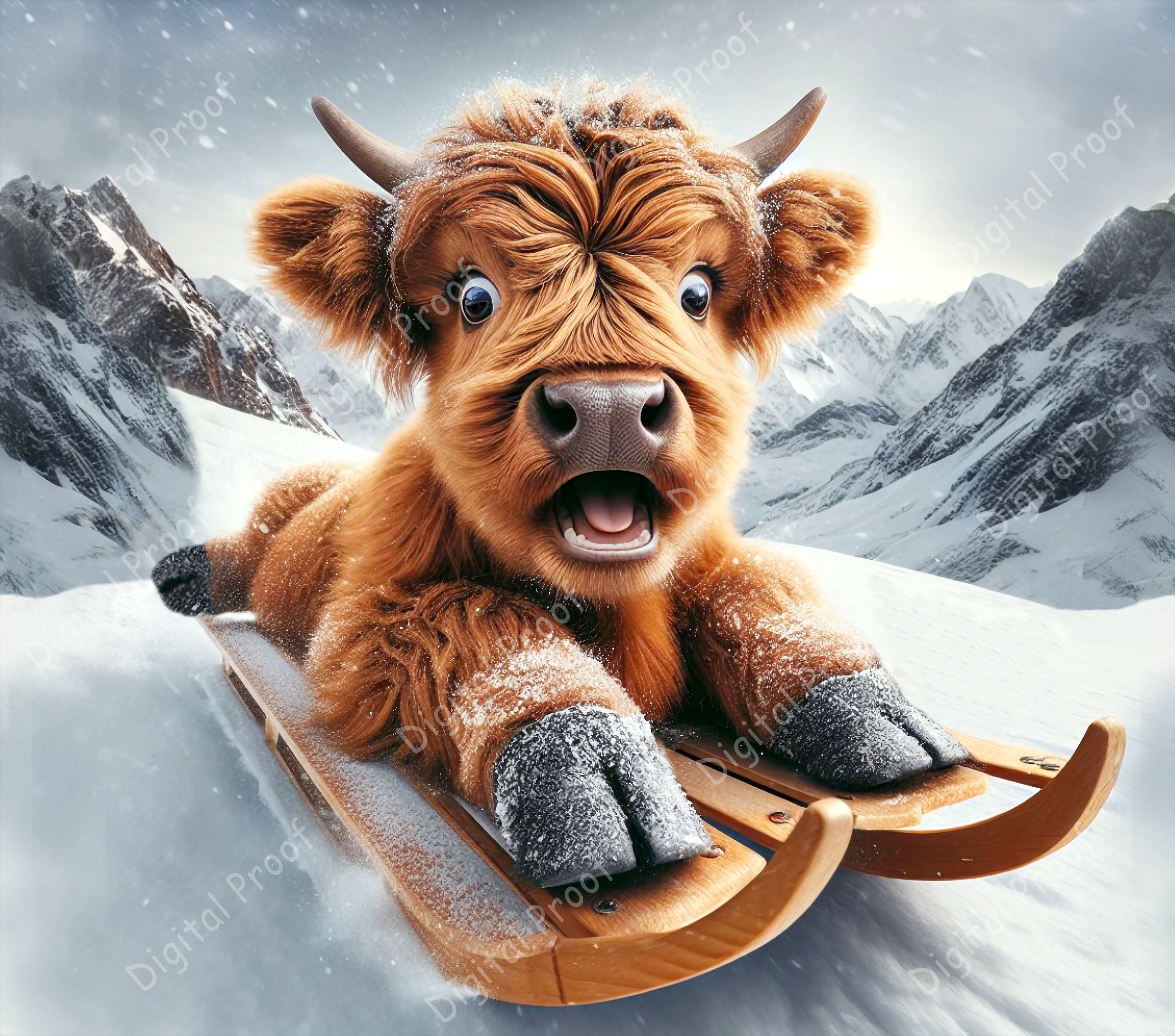 Baby Highland Cow Winter Sledding Seamless 20oz Skinny Straight Tumbler ...