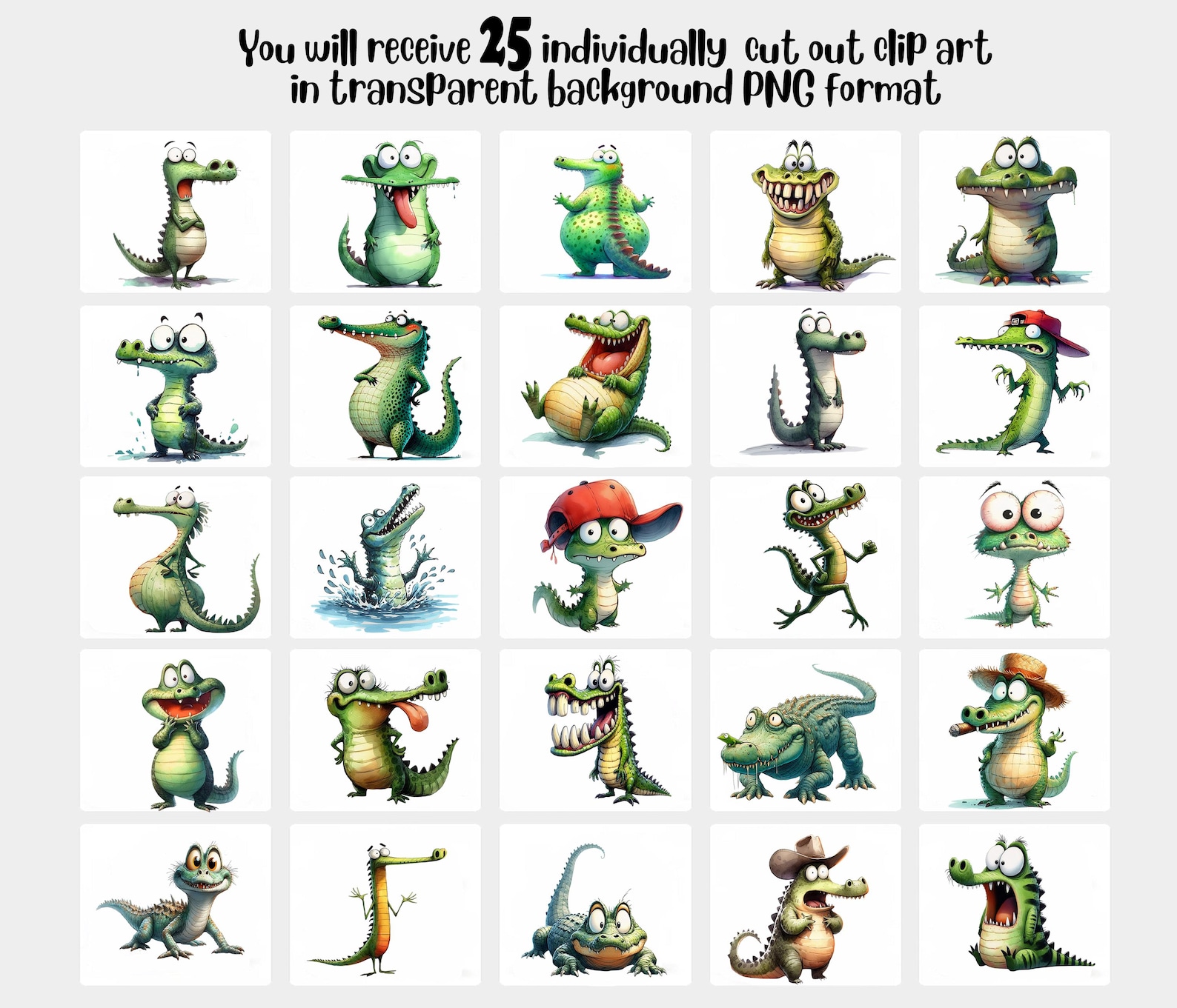 Funny Alligator PNG Clipart: 25 Transparent Background Graphics, Sassy ...
