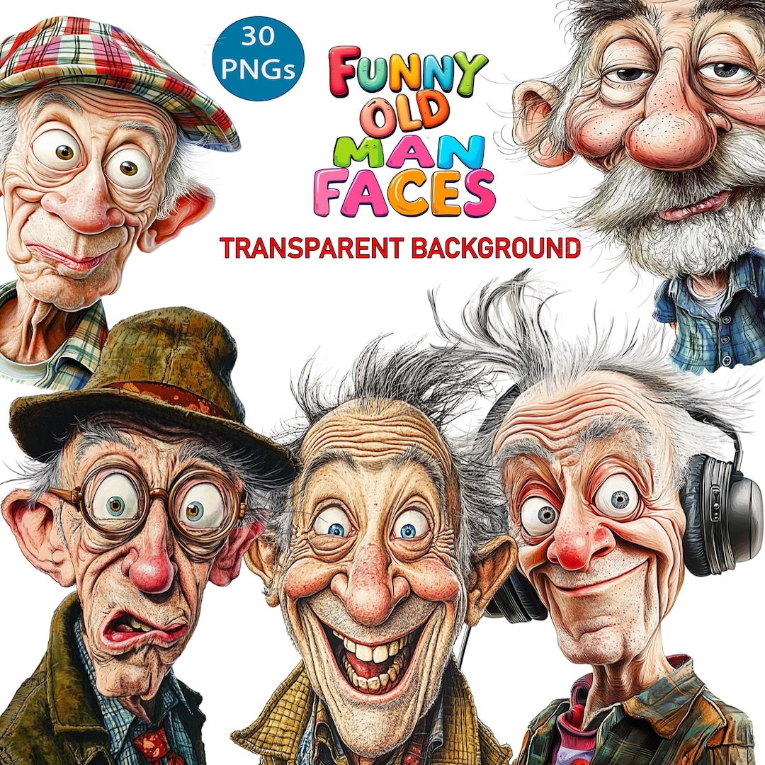 30 Funny Old Man Faces Clip Art PNG Transparent Background High Quality ...