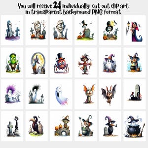 24 Transparent Background Cute Spooky Halloween Clip Art PNG 300 Dpi ...