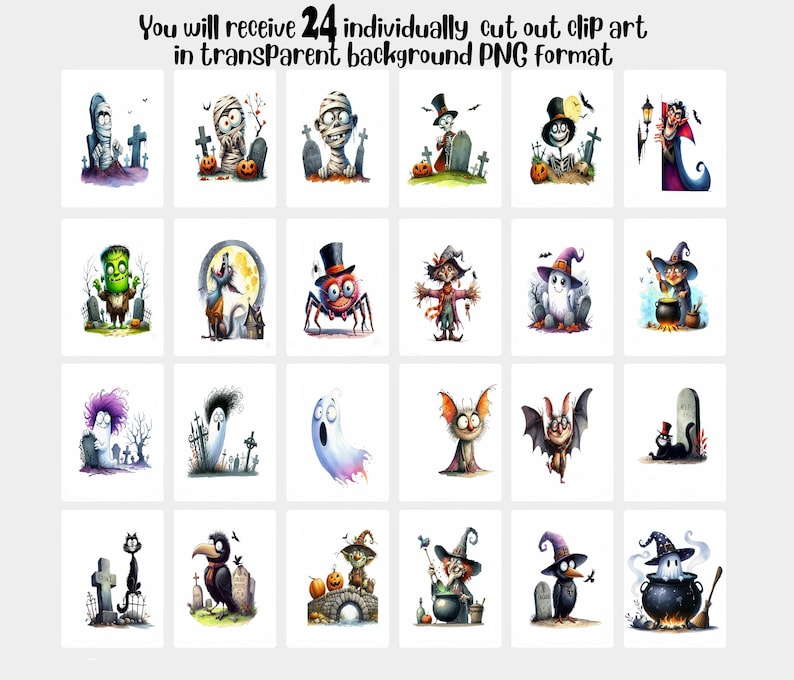 24 Transparent Background Cute Spooky Halloween Clip Art PNG 300 Dpi ...