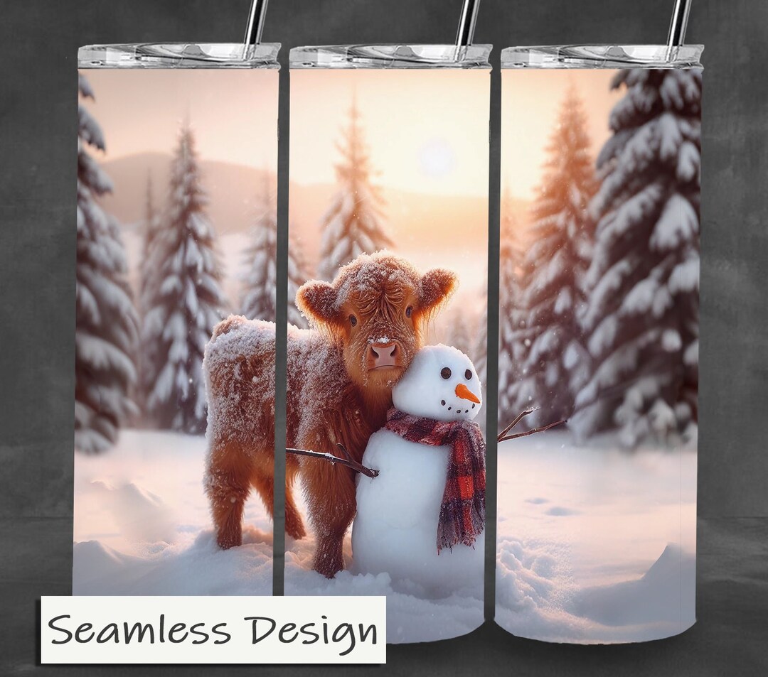 Baby Highland Cow Snowman Hug Seamless 20oz Skinny Straight - Etsy