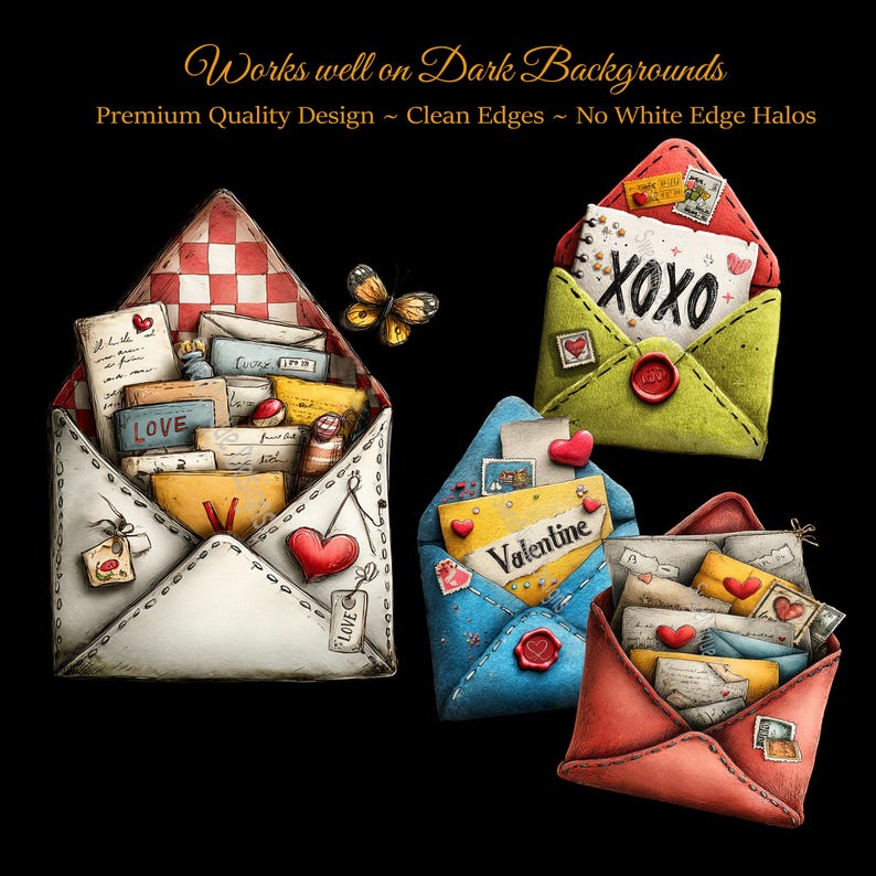 Whimsical Valentine Love Letter Envelopes PNG Clipart: 15 Transparent ...