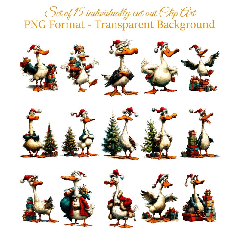 Funny Christmas Goose PNG Clipart: Silly Holiday Geese, 15 Transparent ...