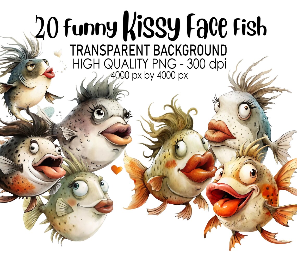 20 Transparent Background Funny Kissy Face Fish Clip Art, PNG 300 Dpi ...