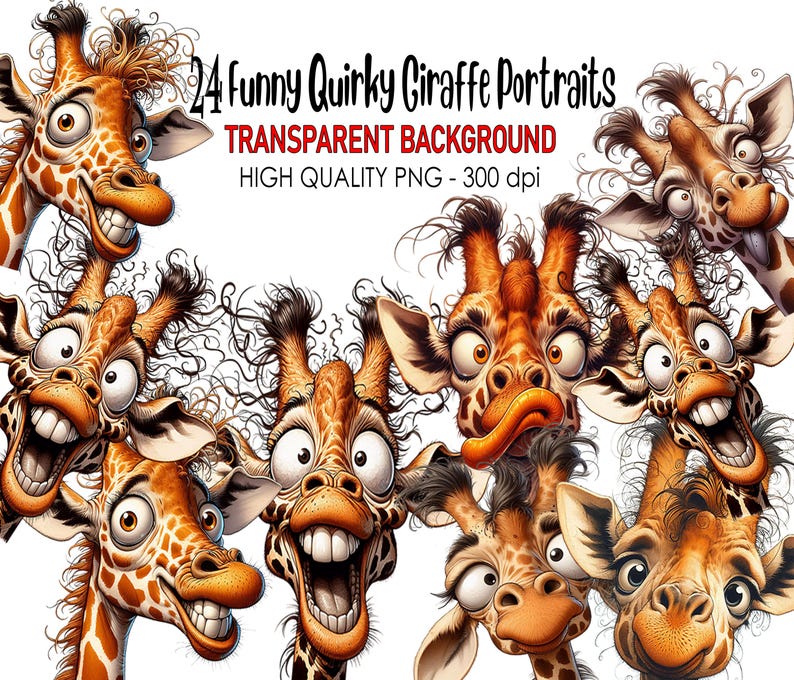 Funny Giraffe Portrait Clip Art: 24 Watercolor Pngs (digital Download ...