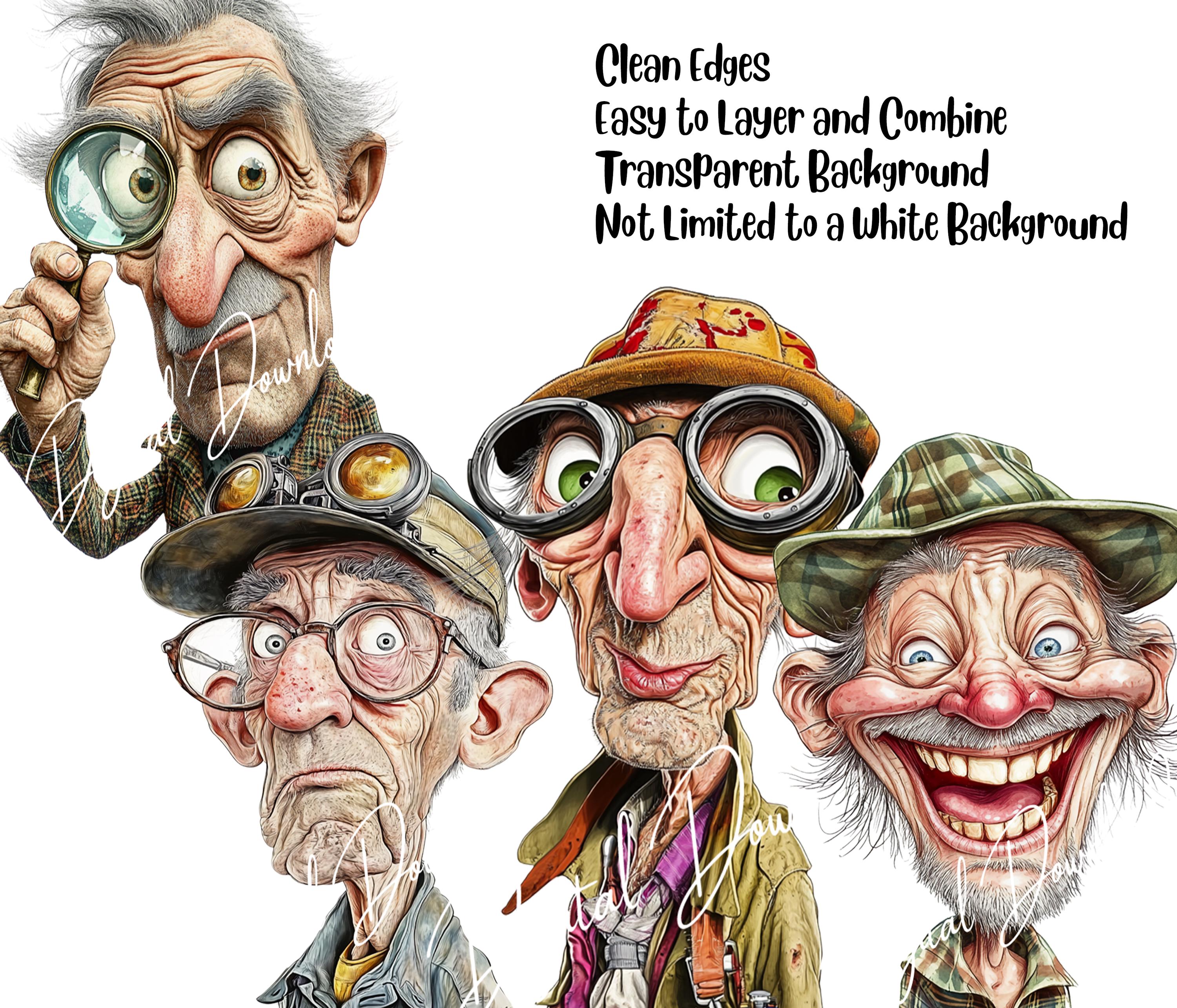 30 Funny Old Man Faces Clip Art PNG Transparent Background High Quality ...
