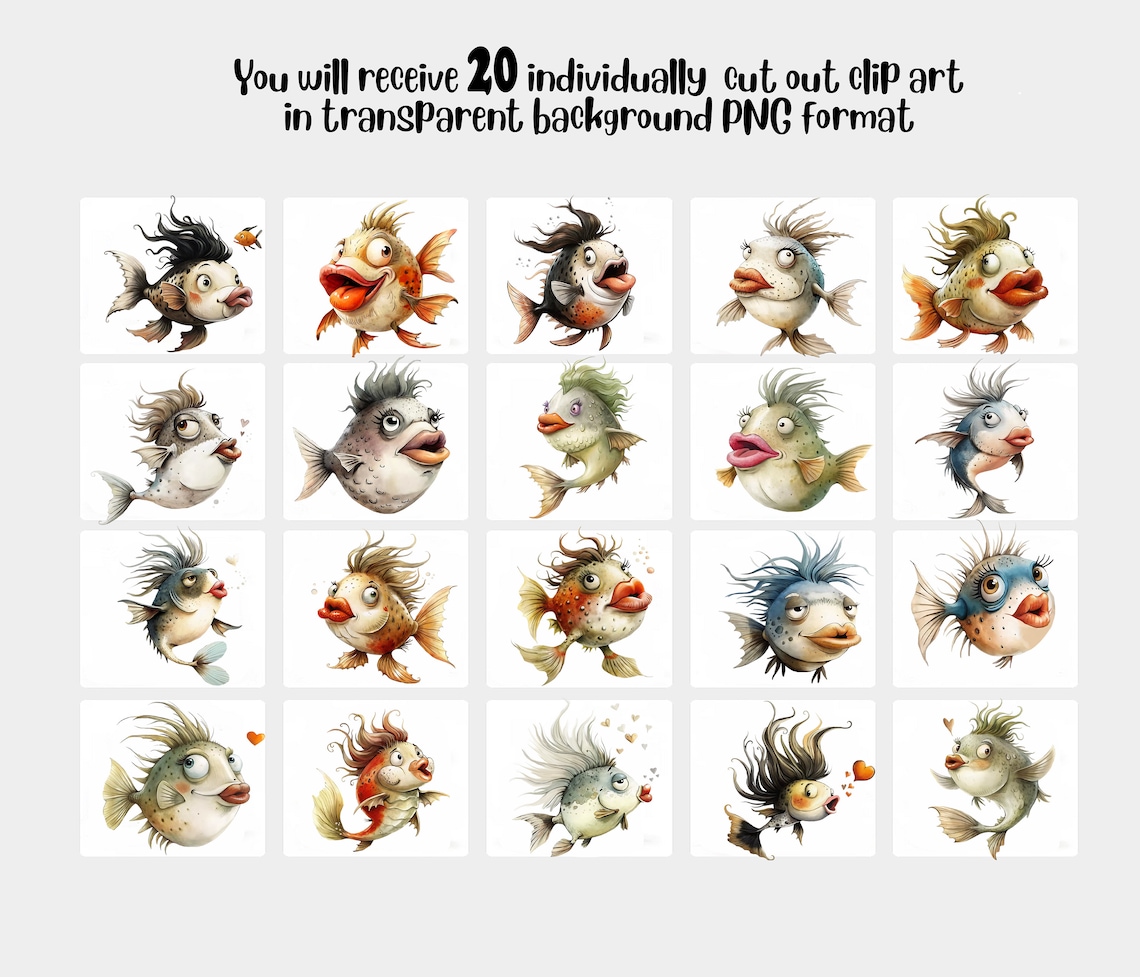 20 Transparent Background Funny Kissy Face Fish Clip Art, PNG 300 Dpi ...
