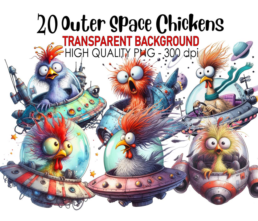 20 Funny Space Chicken Clip Art, Watercolor PNG (digital Download) - Etsy