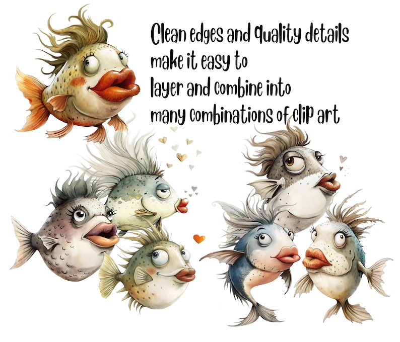 20 Transparent Background Funny Kissy Face Fish Clip Art, PNG 300 Dpi ...