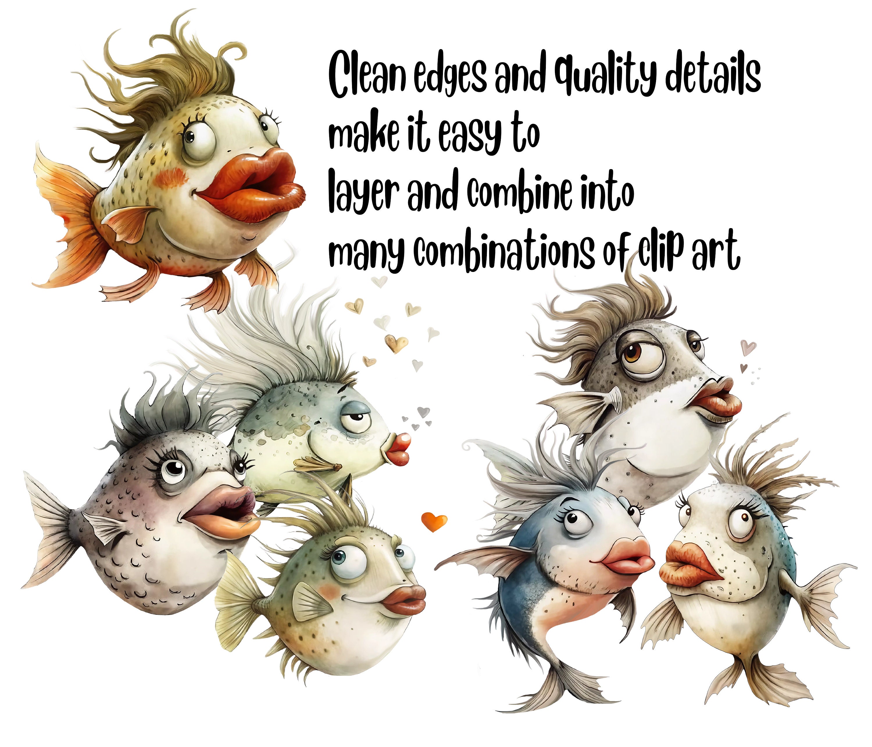 20 Transparent Background Funny Kissy Face Fish Clip Art, PNG 300 Dpi ...