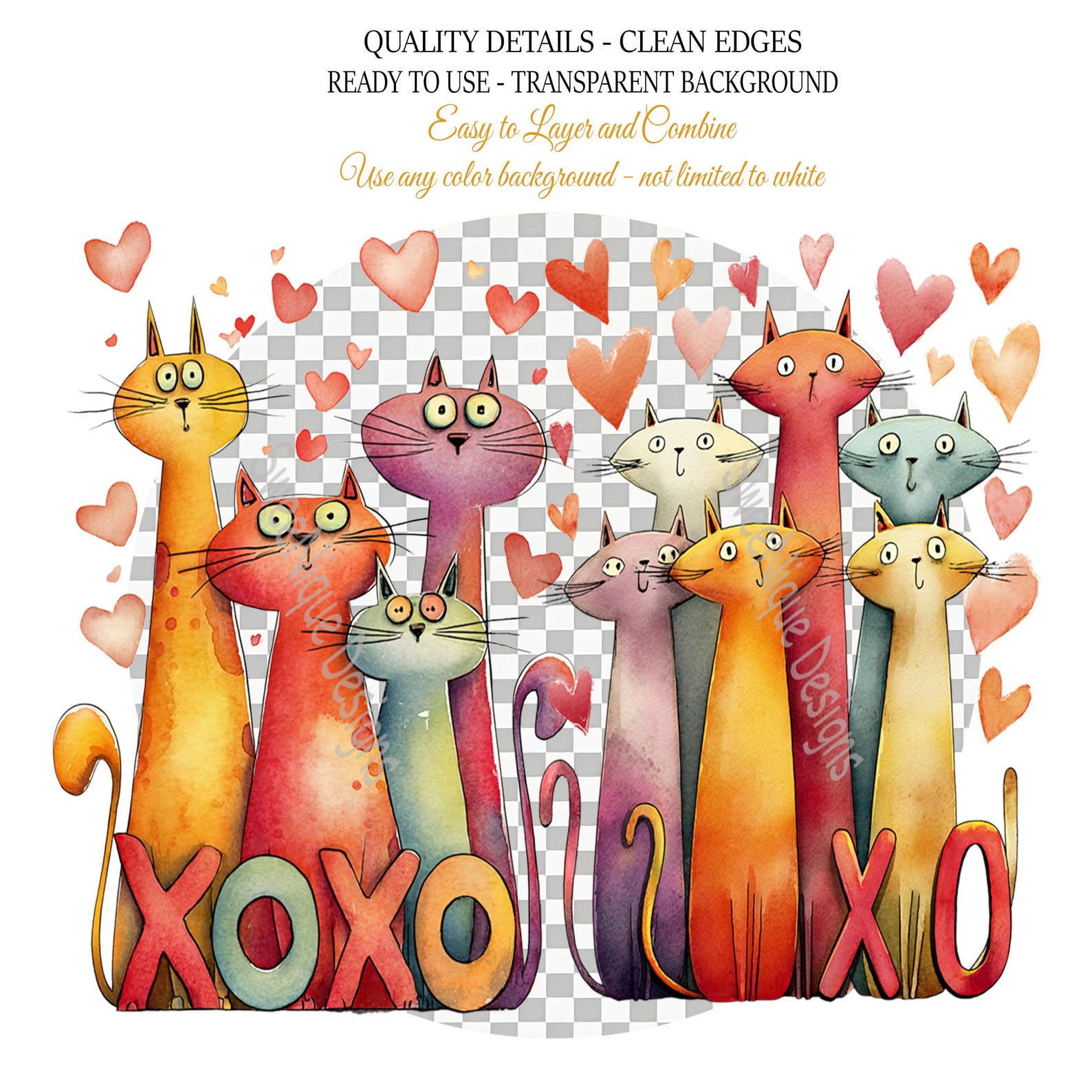 Funny Quirky Cats PNG Clipart: 18 Valentine Graphics, Transparent ...
