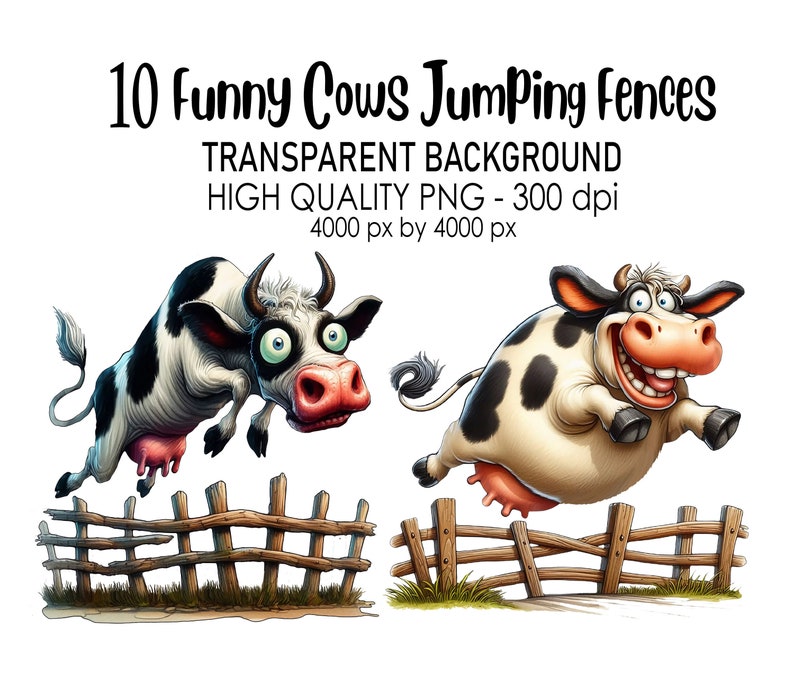 Funny Cows Jumping Fences Clip Art, 10 Transparent PNG (digital ...