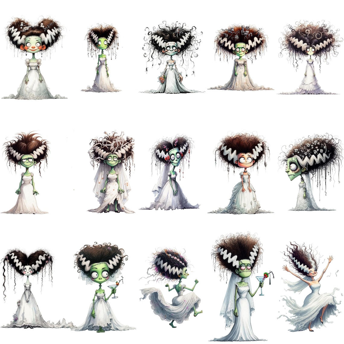 15 Halloween Bride of Frankenstein Clip Art PNG Transparent Background ...