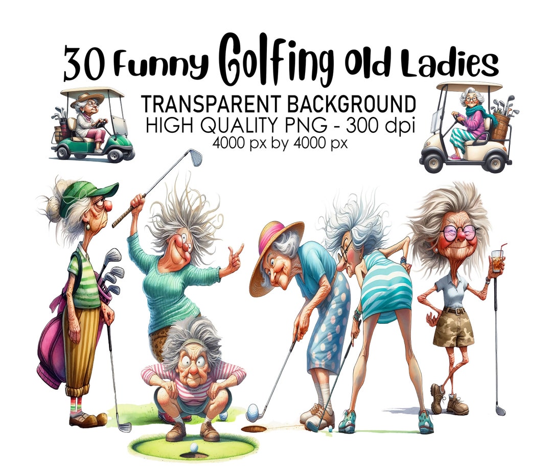 30 Transparent Background Golfing Old Ladies Clip Art, PNG 300 Dpi High Quality Digital Download ...