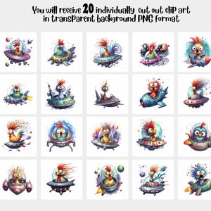 20 Funny Space Chicken Clip Art, Watercolor PNG (digital Download) - Etsy