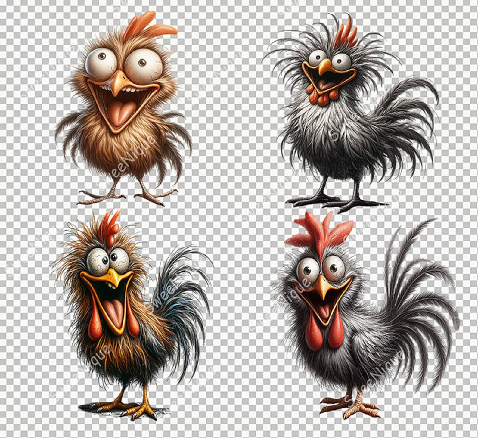 20 Transparent Background Funny Crazy Chickens Clip Art, PNG 300 Dpi ...