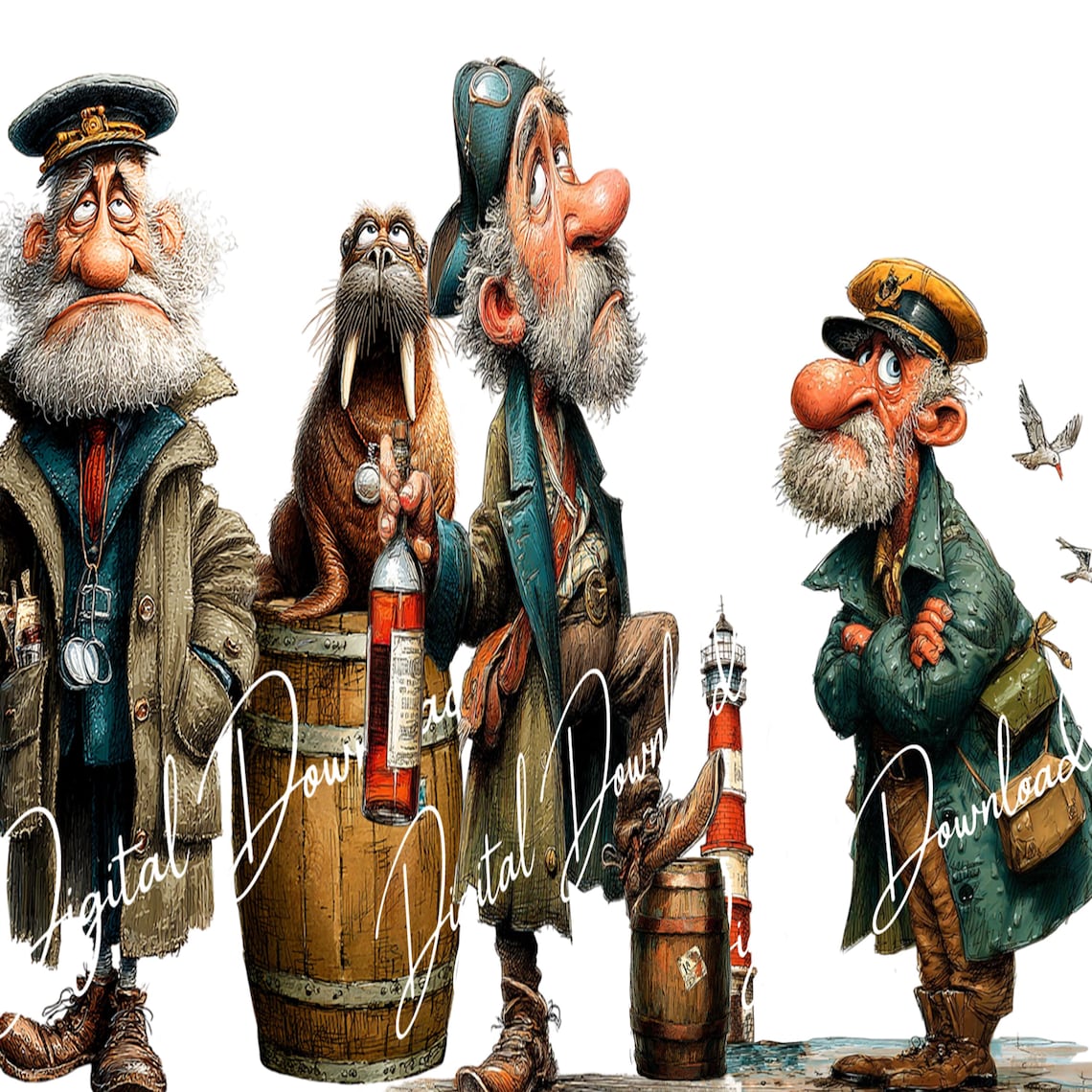 Funny Quirky Sea Captains PNG Clipart: Nautical Old Men, 18 Transparent ...