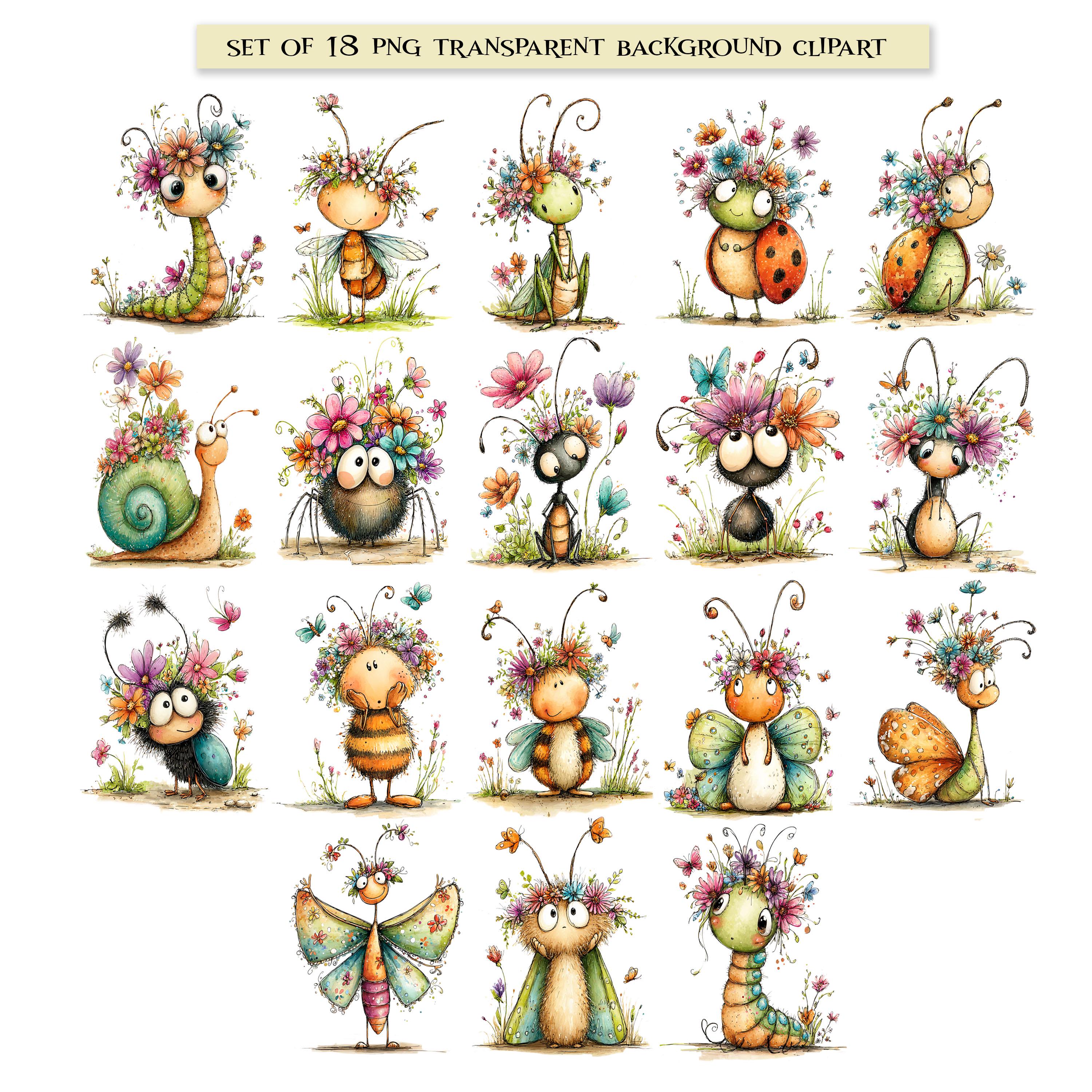 Whimsical Garden Bugs PNG Clipart: 18 Flower Insect Graphics ...