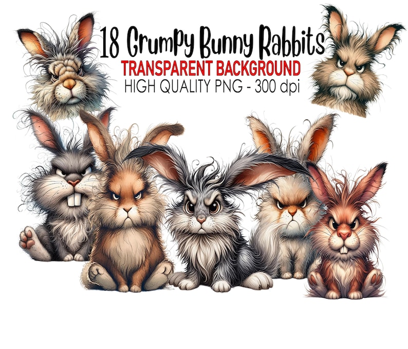 18 Transparent Background Grumpy Bunny Rabbit Clip Art, PNG 300 Dpi ...