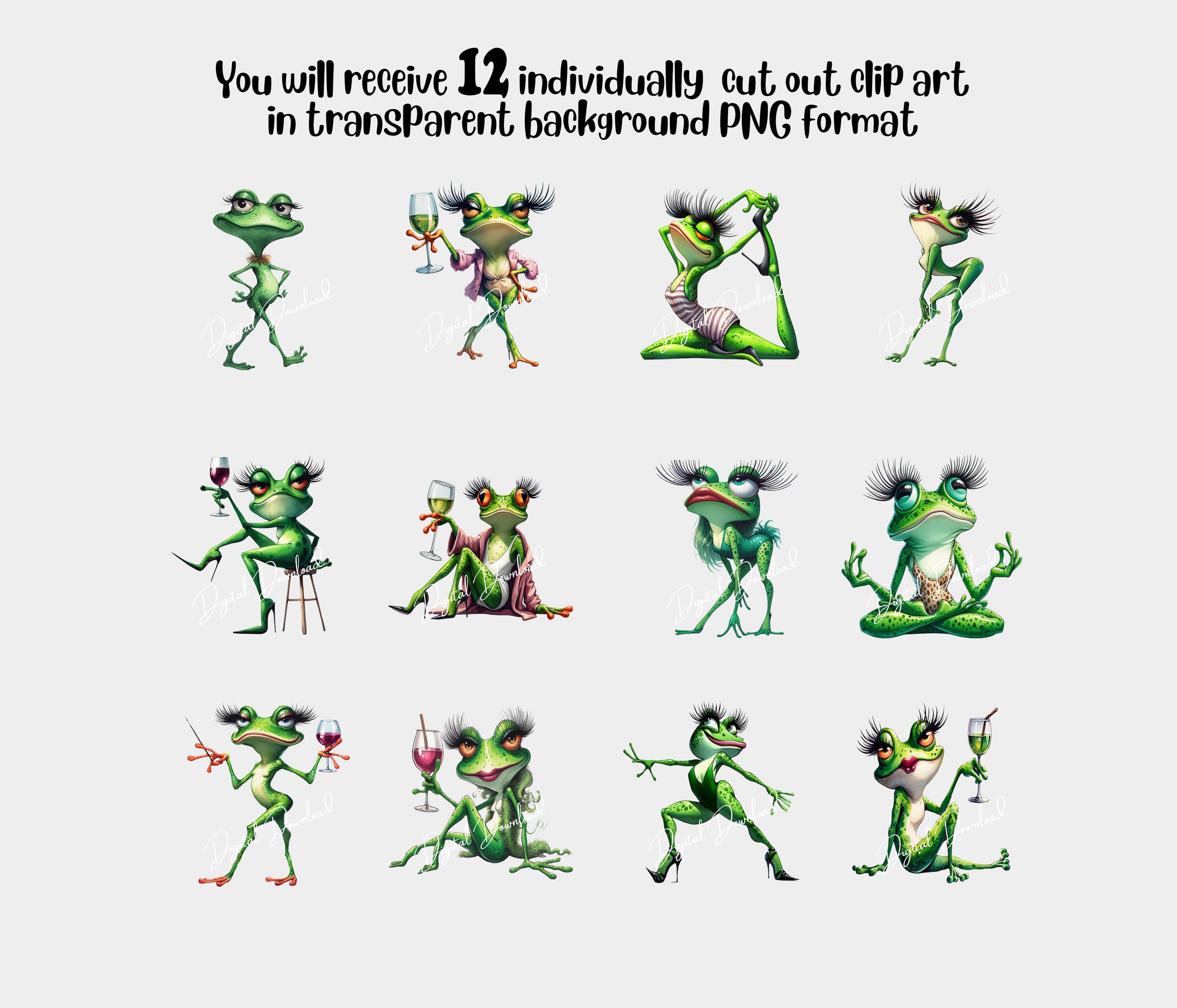 12 Whimsical Lady Frogs Clipart Character Pngs, Transparent Background ...