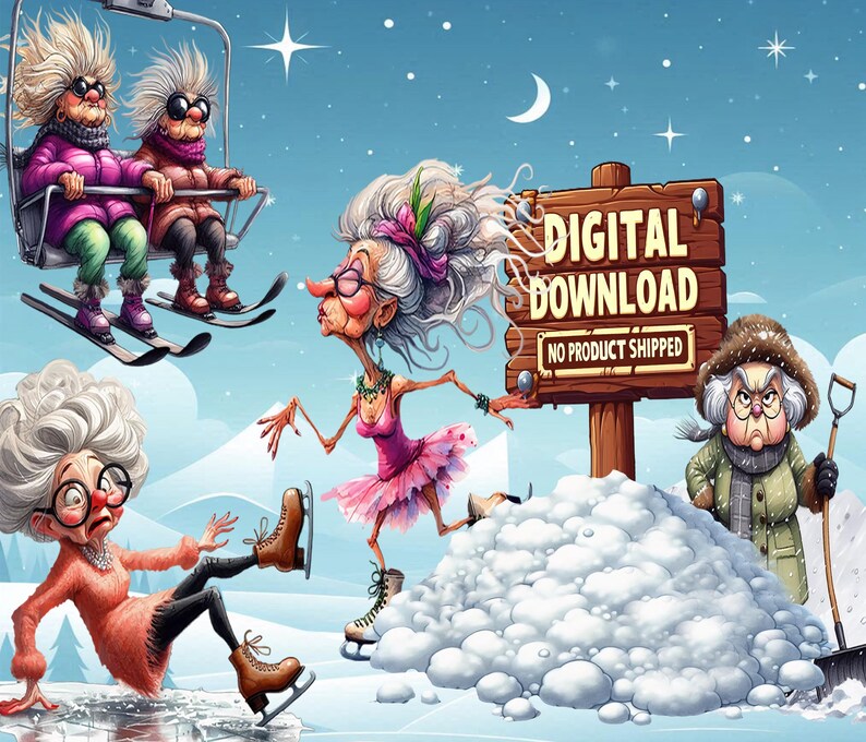 36 Funny Winter Old Ladies Clipart, Transparent Background PNG, Winter ...