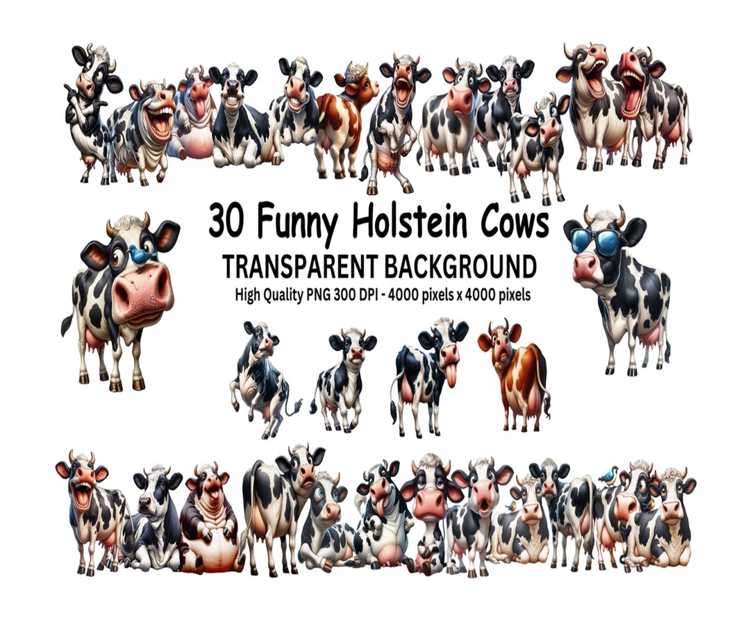30 Transparent Background Funny Crazy Cows Clip Art, PNG 300 Dpi High ...