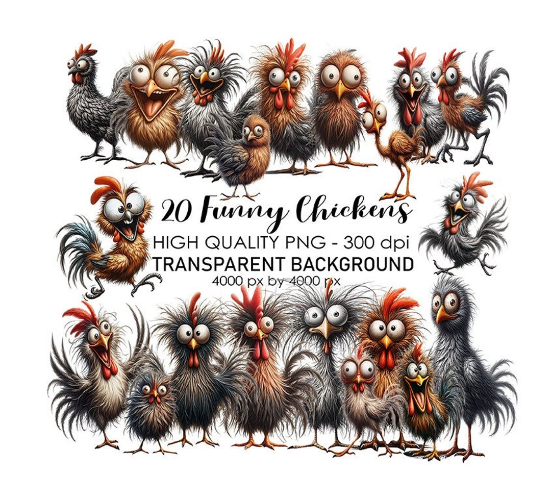 20 Transparent Background Funny Crazy Chickens Clip Art, PNG 300 Dpi ...