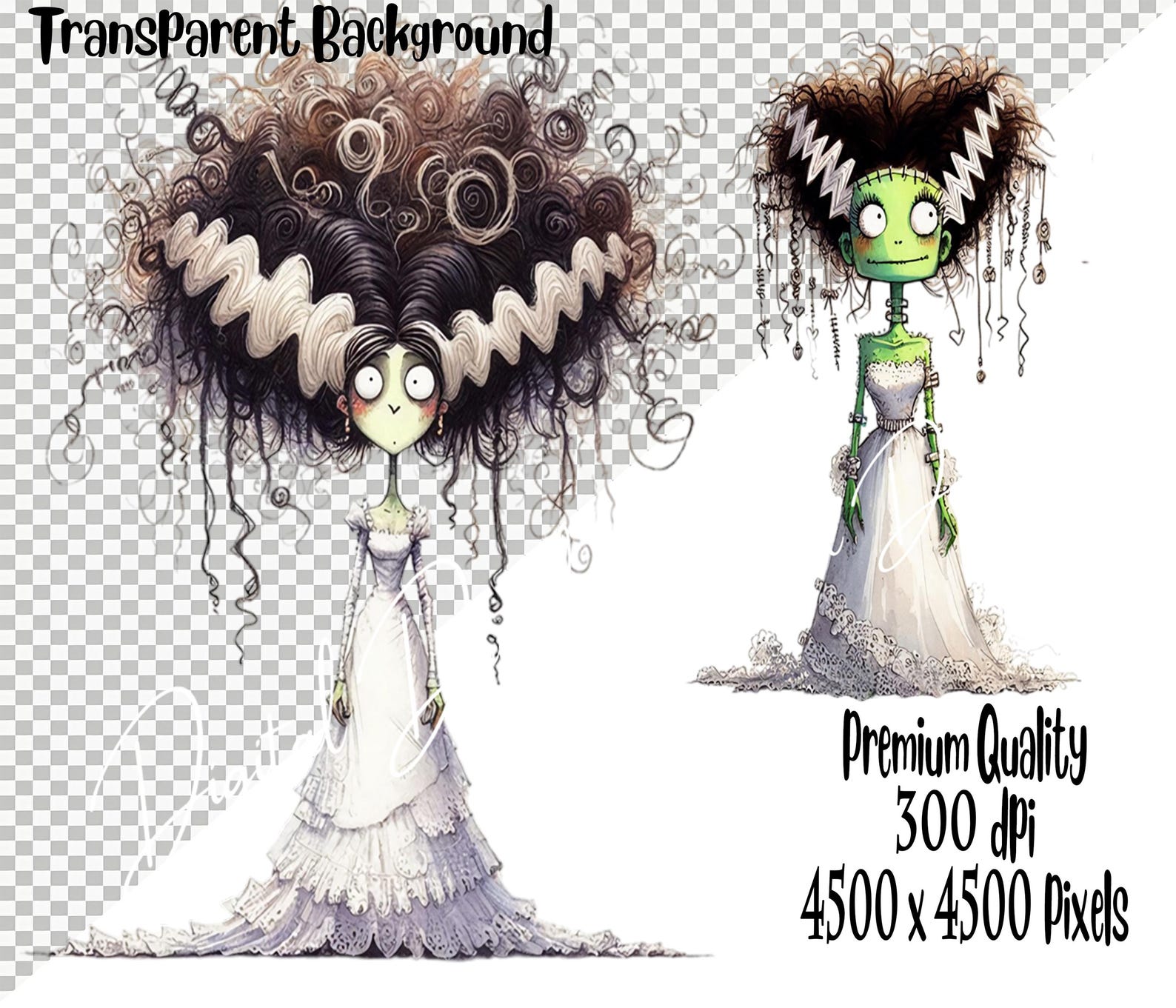 15 Halloween Bride of Frankenstein Clip Art PNG Transparent Background ...