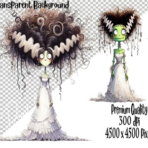 15 Halloween Bride of Frankenstein Clip Art PNG Transparent Background ...