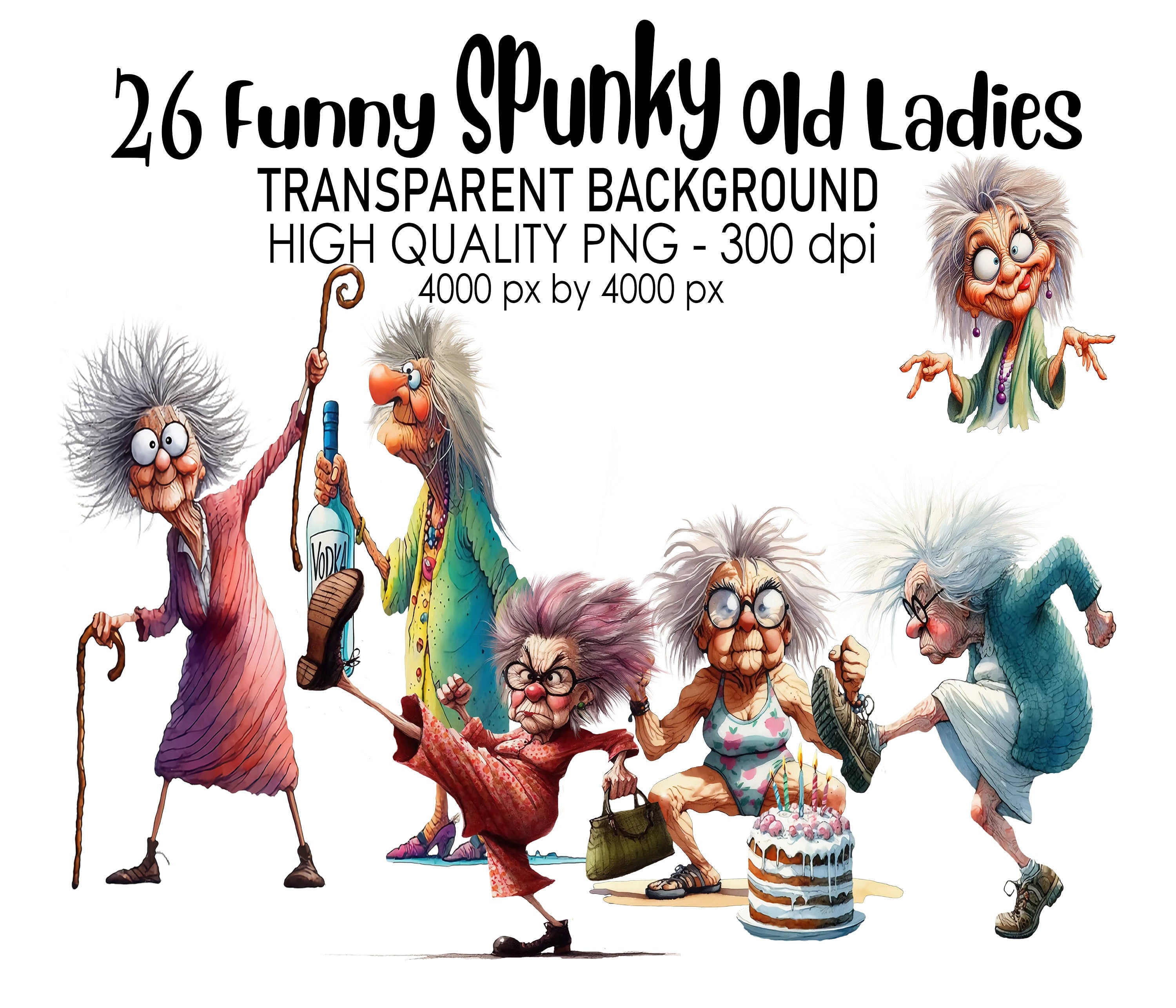 26 Transparent Background Funny Spunky Old Lady Clip Art, PNG 300 Dpi ...