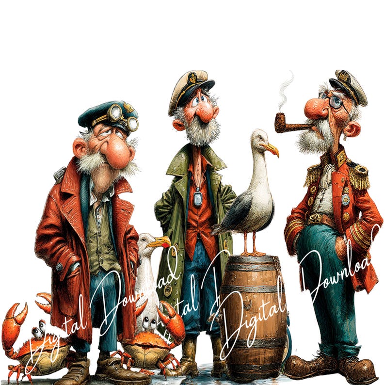 Funny Quirky Sea Captains PNG Clipart: Nautical Old Men, 18 Transparent ...
