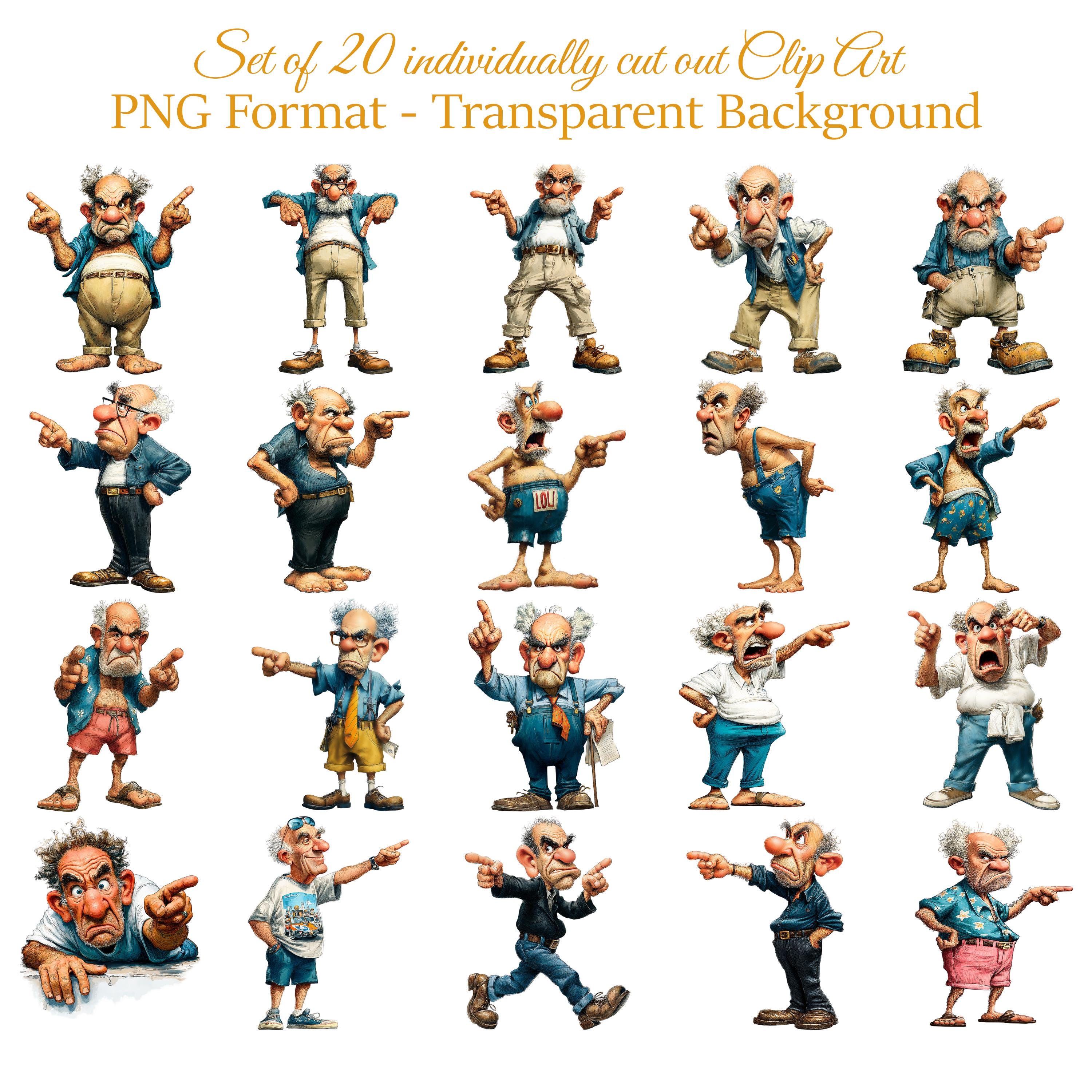 Grumpy Pointing Grandpa Clipart, Funny Old Man Directional Aid, PNG ...