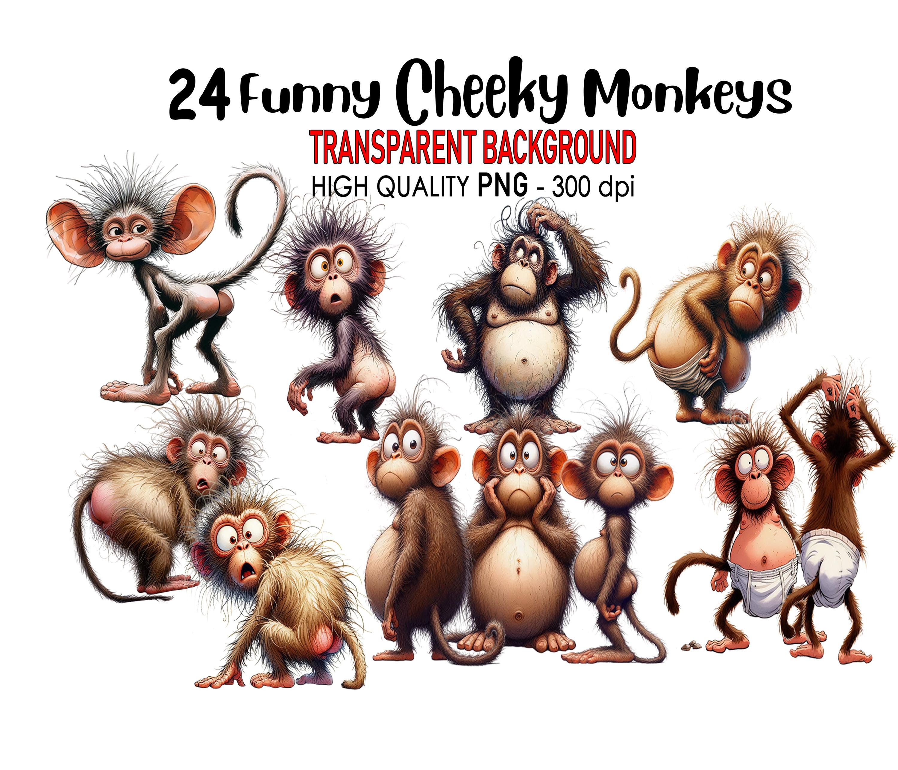 Funny Cheeky Monkeys Clip Art, Watercolor PNG Prints (digital Download ...