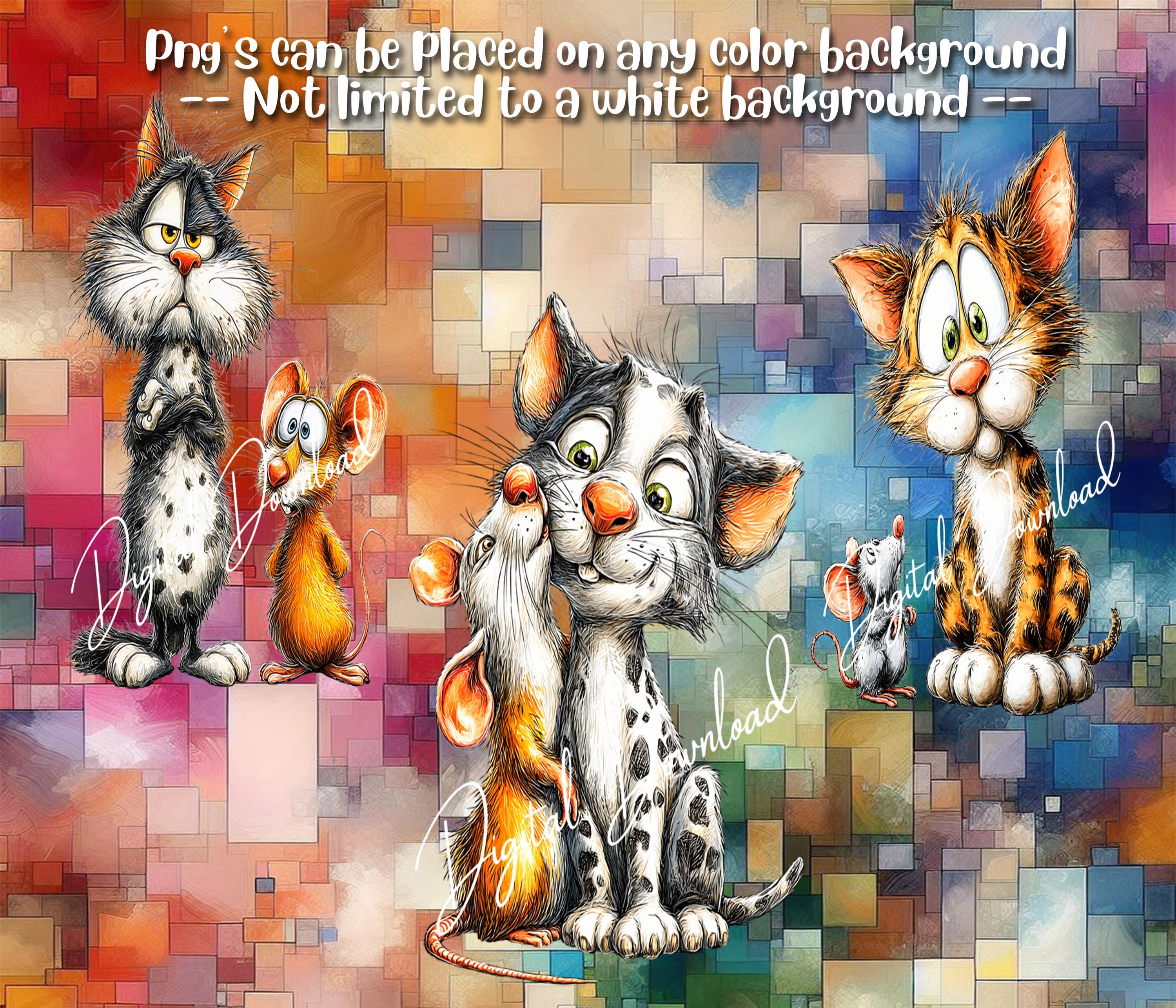 16 Quirky Cat and Mouse Best Friends Clipart PNG Clipart Watercolor ...