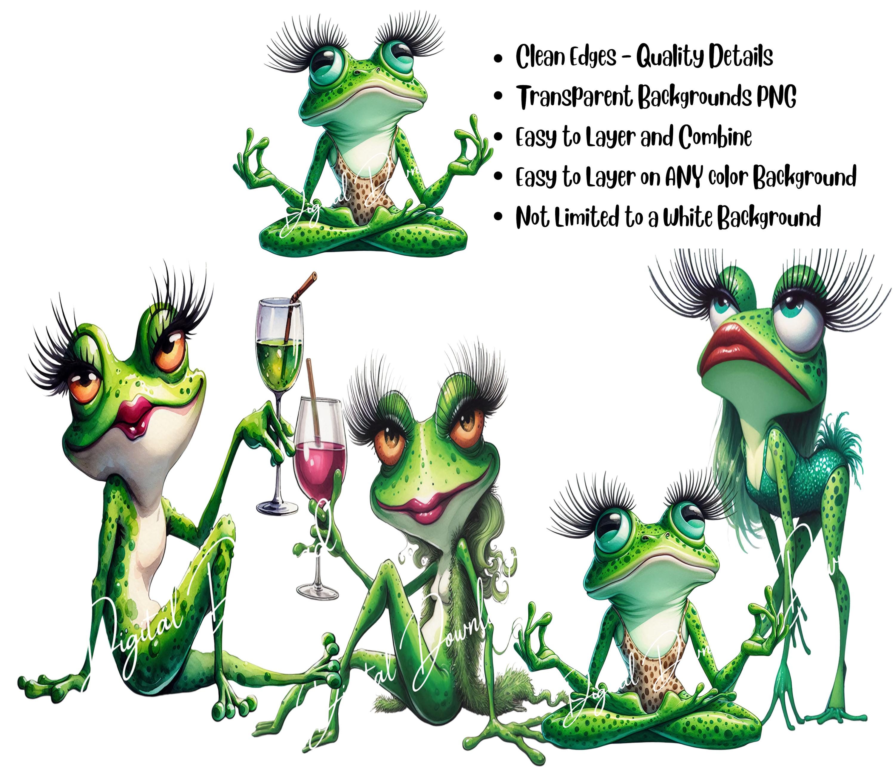 12 Whimsical Lady Frogs Clipart Character Pngs, Transparent Background ...