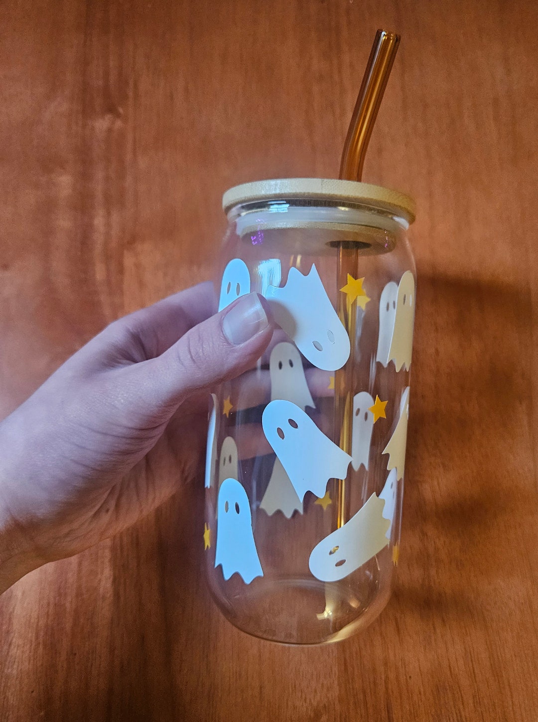 Spooky Halloween Ghost Design Glass Tumbler With Straw & Lid - Etsy