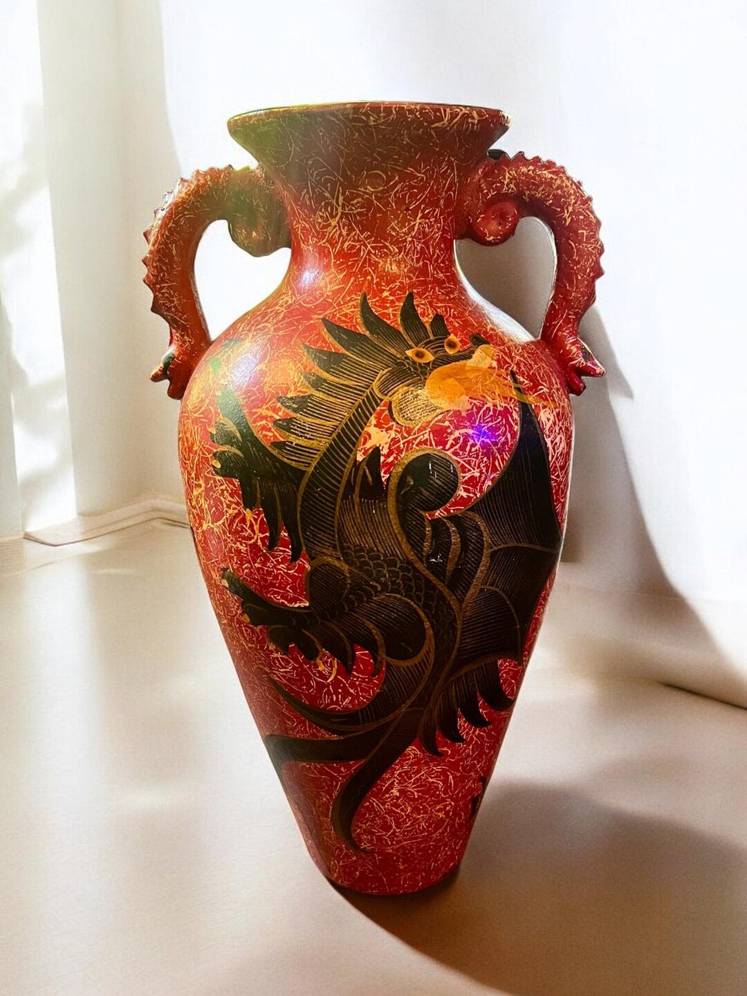 Red Dragon Floor Vase-mexican Terracotta Pottery-tlaquepaque-large 30 ...