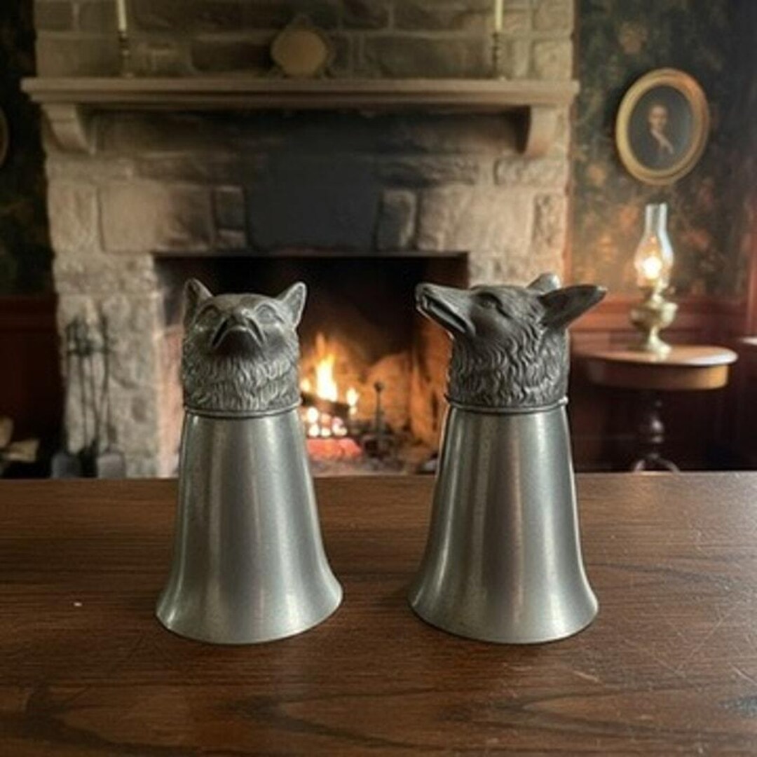 Vintage Pewter Fox Head Stirrup Cups-pair-english Hunting-barware ...