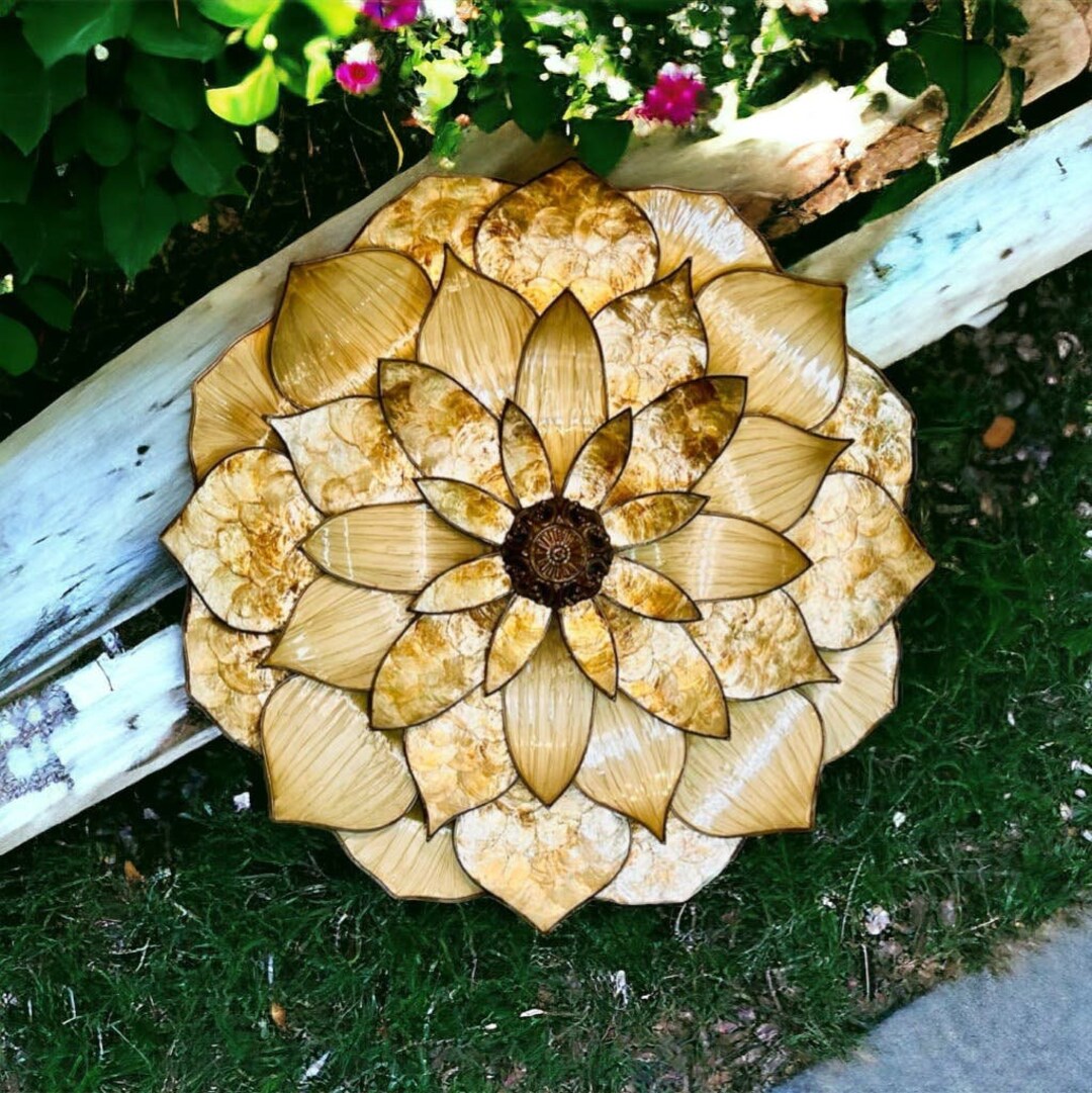 Bohemian Capiz Shell Flower Blossom Vintage Metal Wall Art Impressive ...