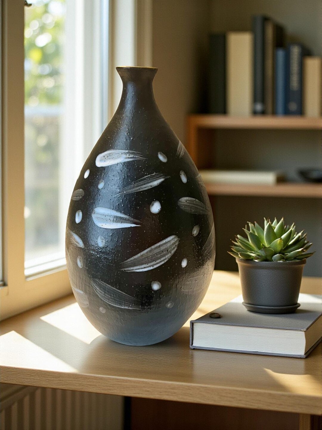 Larry Moore Seagrove Pottery-black White Vase-north Carolina Studio Art ...