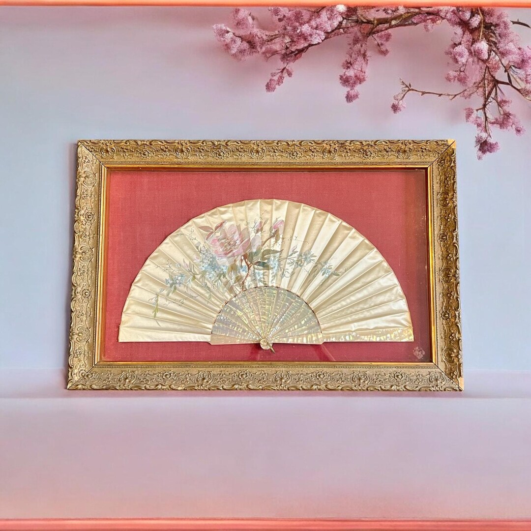 Antique French Hand Fan-silk-mother of Pearl-hand Painted-shadow Box ...