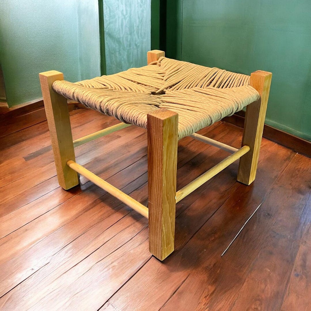 Rush Bottom Footstool-pine Wood-rustic Farmhouse-shaker-country-boho ...