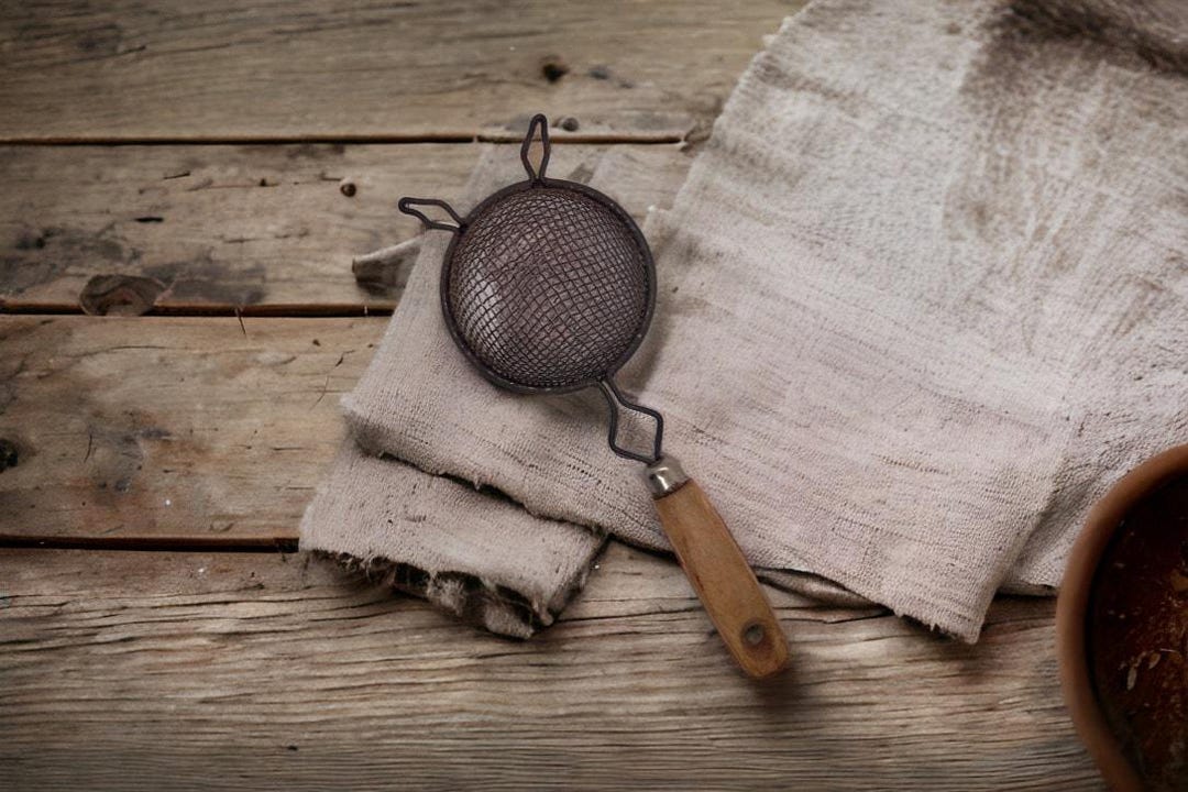 Antique Strainer-metal Hand Held W Wooden Handle Red Paint Mesh-rustic ...