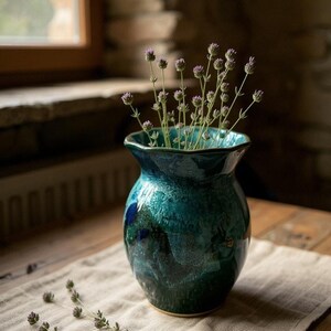 DK Clay Ocean Blue Ruffle Rim Vase-north Carolina Studio Pottery-6 ...