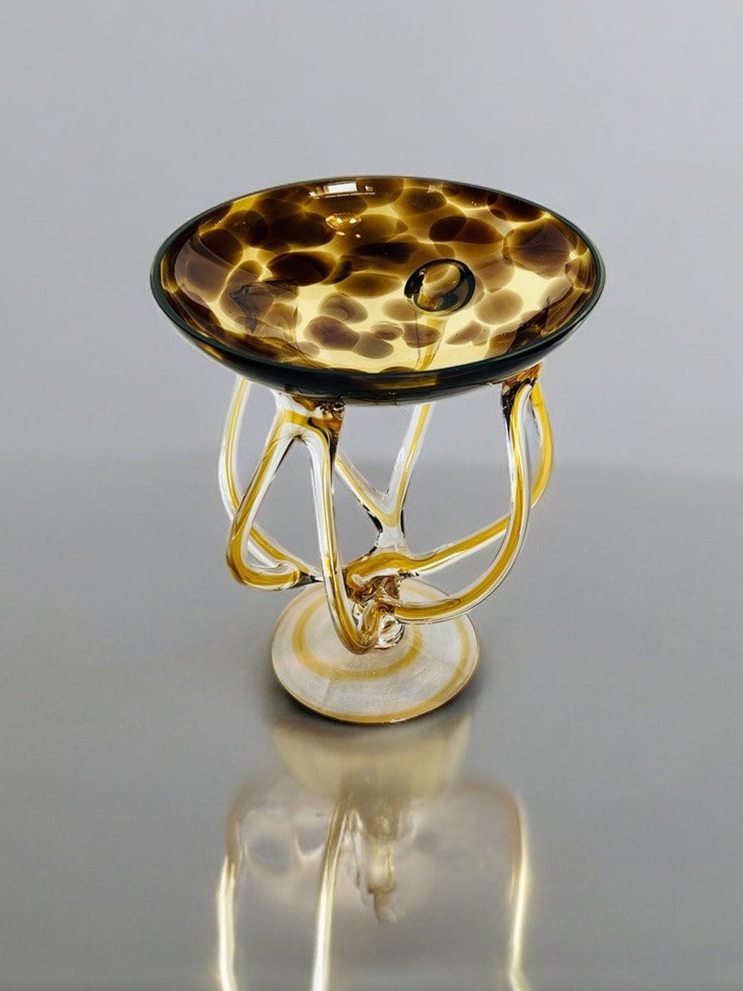 Art Glass Bowl Makora Jozefina Jellyfish Octopus Compote Unique Amber ...