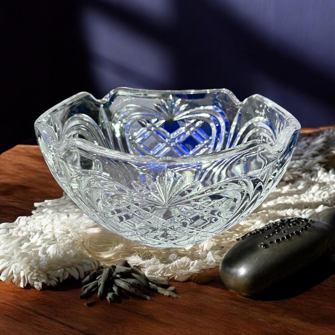 Fostoria Crystal Bowl-clear Glass Pineapple Criss Cross Fan-vintage 90s ...