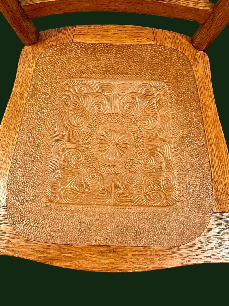 Antique Oak Spindle Chairs-tooled Leather Seats-1900s Restored ...